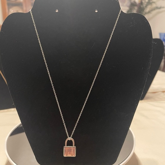 Jewelry | Silver Tone Chain With Mini Lock Necklace | Poshmark
